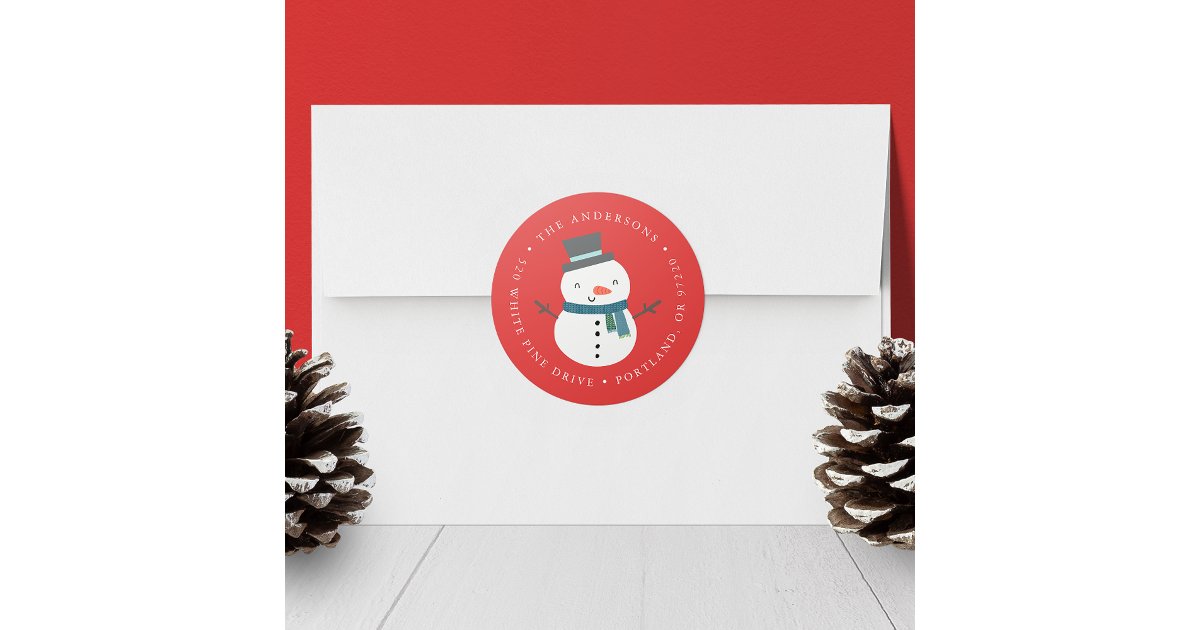 Winter Friends Snowman Holiday Return Address Classic Round Sticker ...