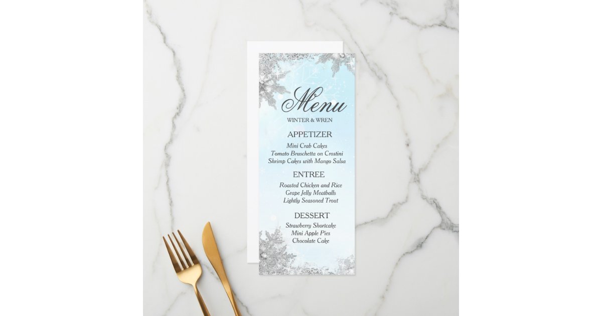 Winter Frosted Snowflake Menu | Zazzle