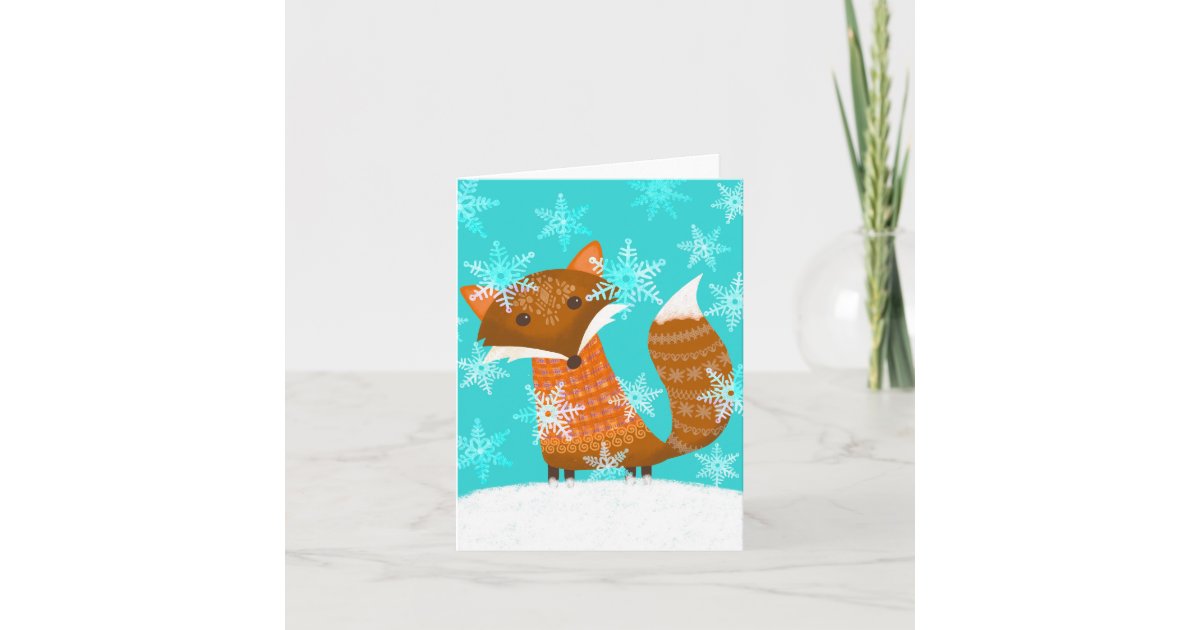 Winter Fun Fox BLANK Greeting Card | Zazzle