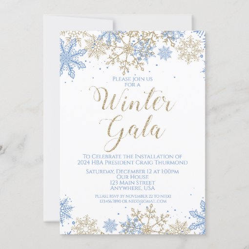 Winter Gala Blue and Gold Invite | Zazzle