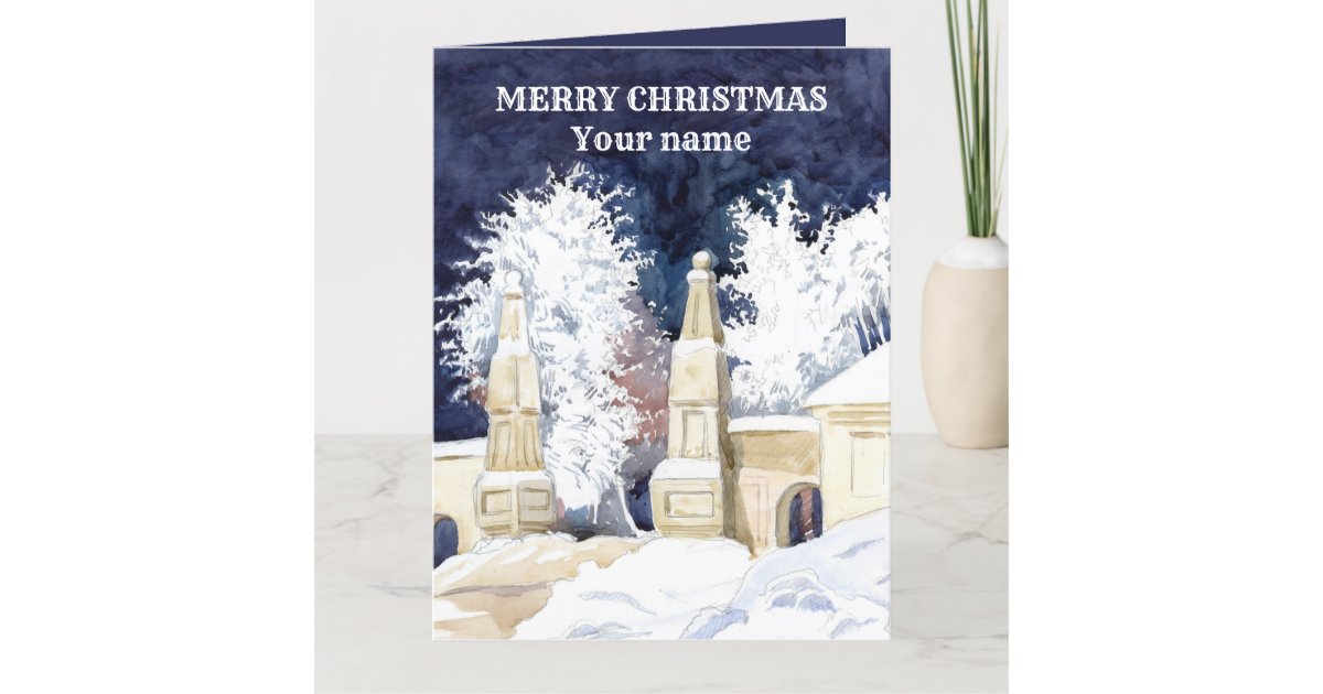 Winter gate at night thank you card | Zazzle