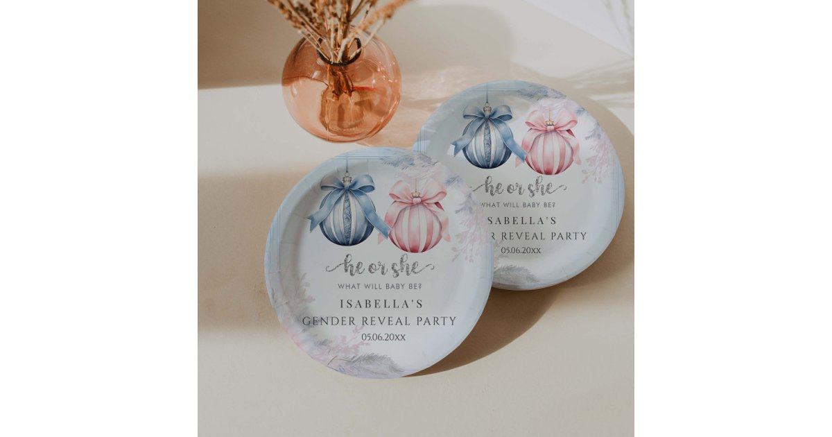 Winter Gender Reveal Party Paper Plates | Zazzle