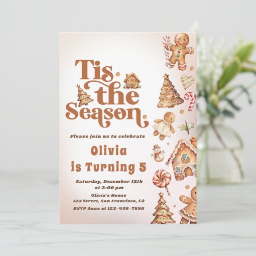 Winter Gingerbread Christmas Cookie Birthday Party Invitation | Zazzle