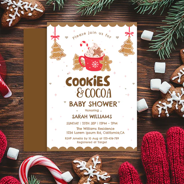 Winter gingerbread Cocoa and Cookies Baby Shower Invitation | Zazzle