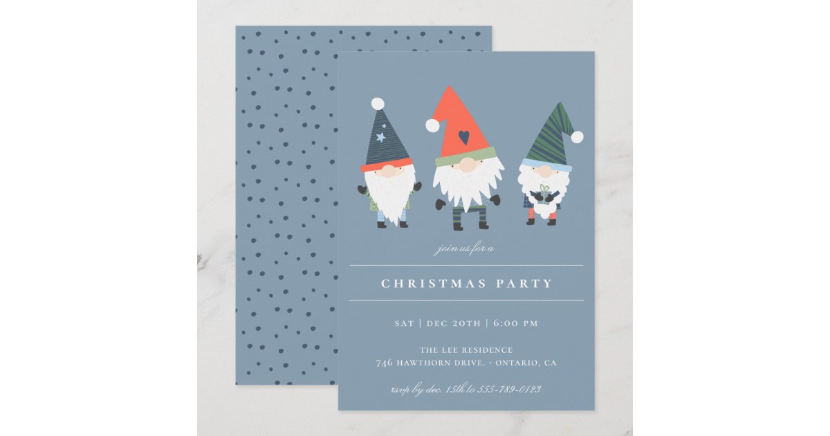 Winter Gnomes Blue Holiday Party Invitation | Zazzle