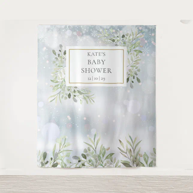 Winter Greenery Baby Shower Photo Booth Backdrop | Zazzle
