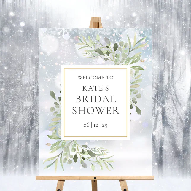 Winter Greenery Bridal Shower Welcome Sign | Zazzle