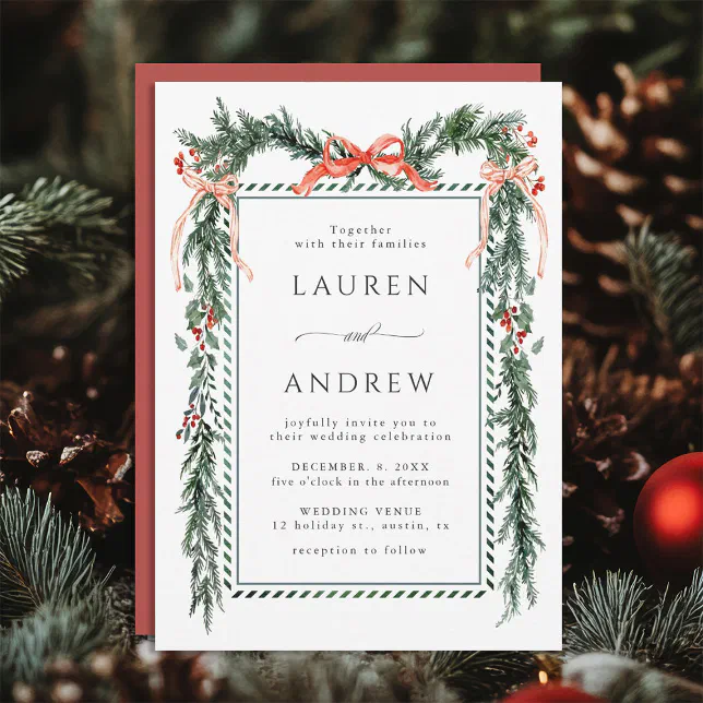 Winter Greenery Garland Wedding Invitation | Zazzle