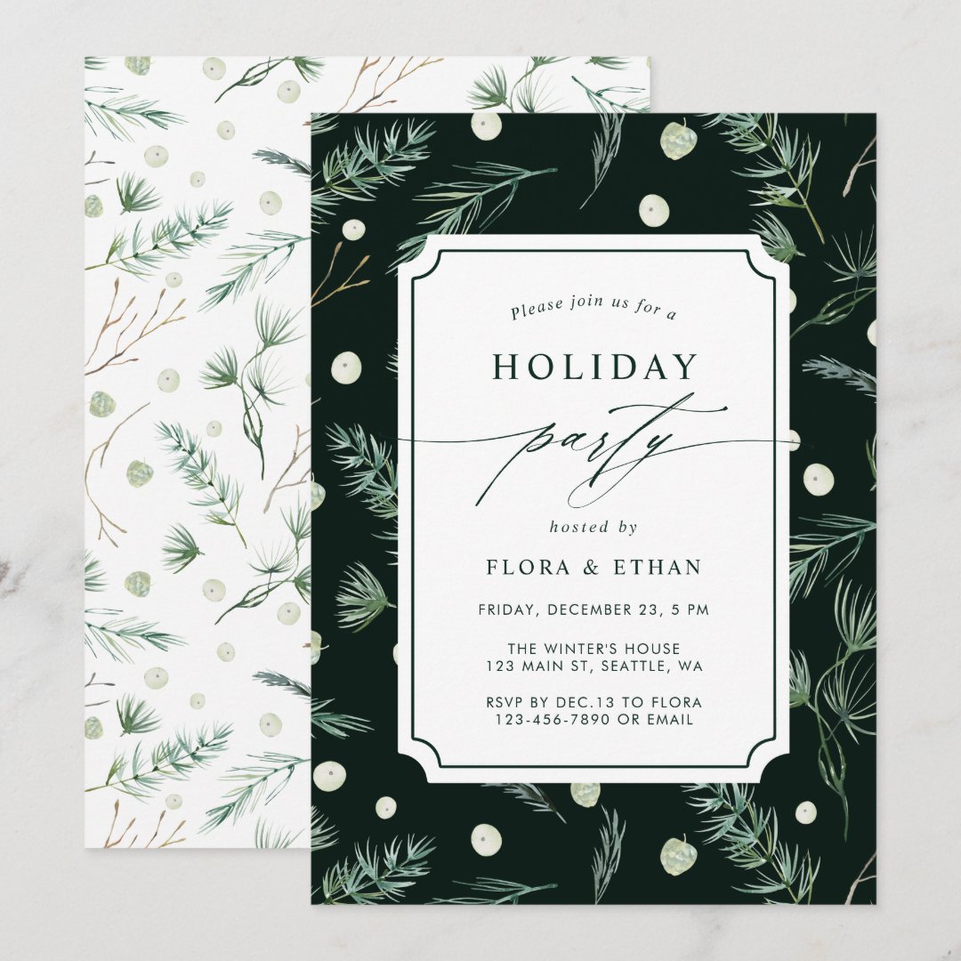 Winter Greenery Holiday Party Invitation | Zazzle