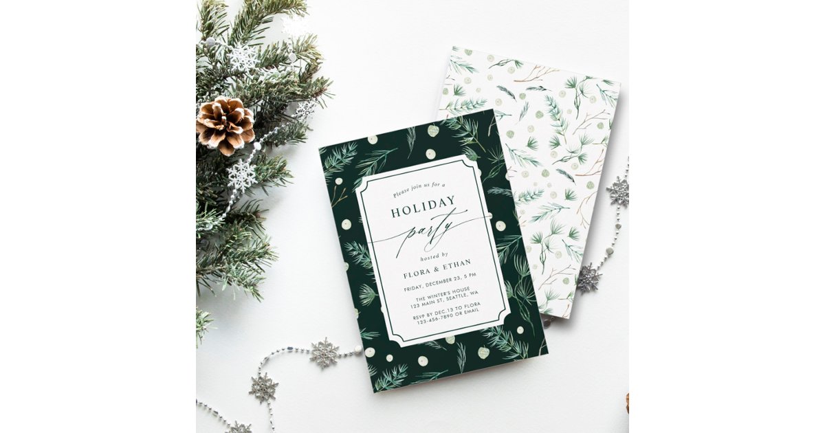 Winter Greenery Holiday Party Invitation | Zazzle