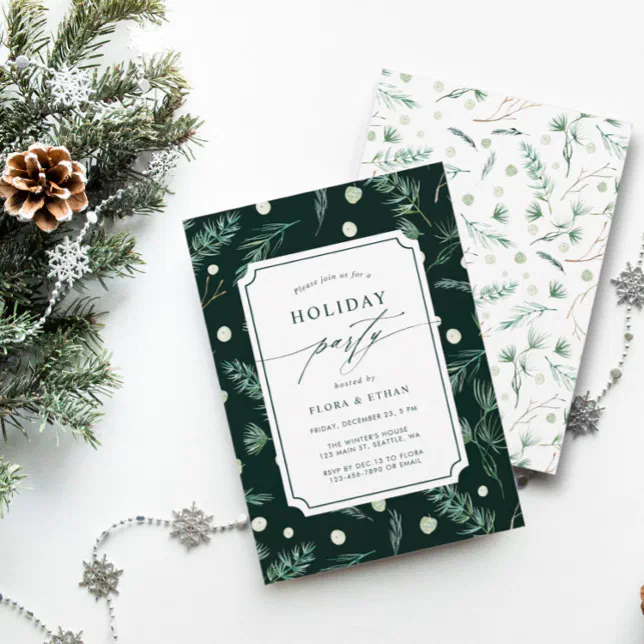 Winter Greenery Holiday Party Invitation | Zazzle