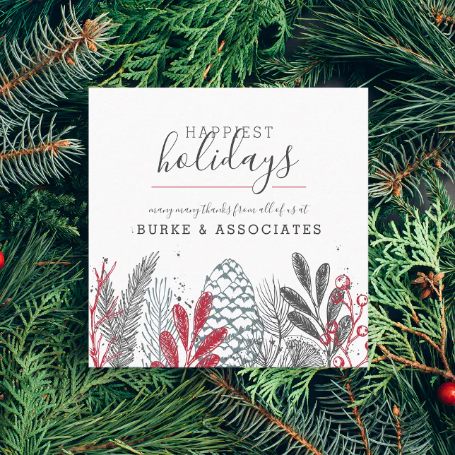 Winter Greenery Holiday Square Business Card | Zazzle