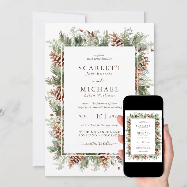 Winter Greenery Holiday Wedding Invitation | Zazzle