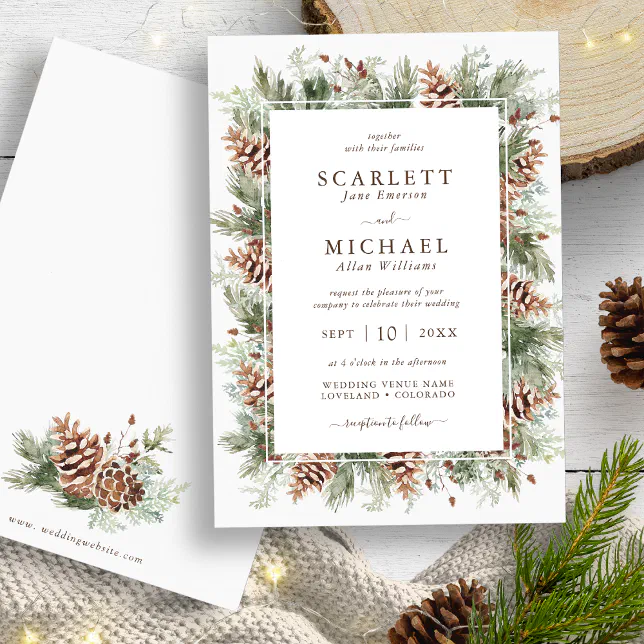 Winter Greenery Holiday Wedding Invitation | Zazzle