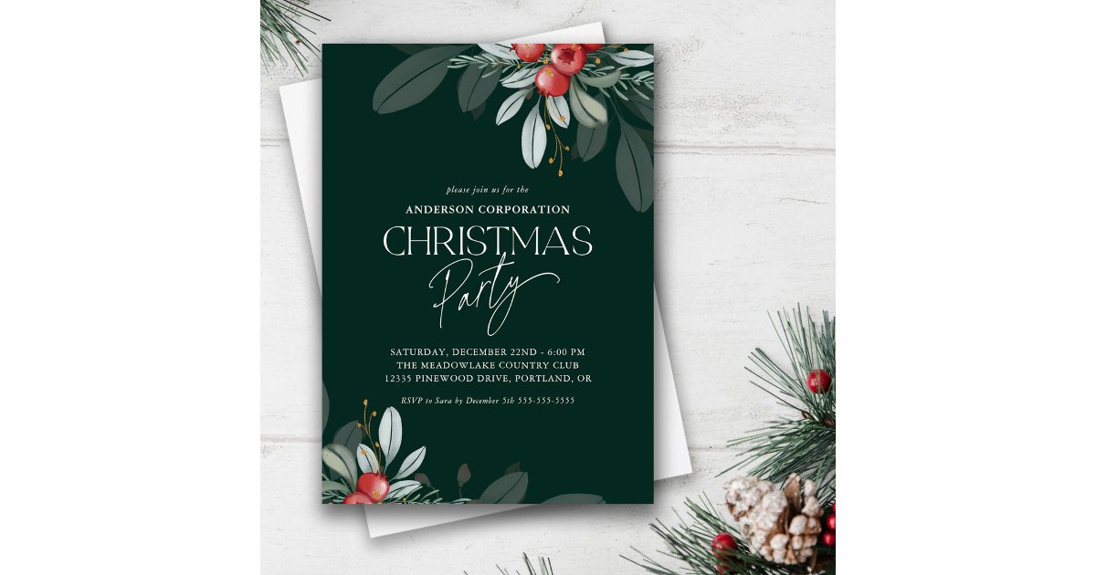 Winter Greenery Office Christmas Party Invitation | Zazzle