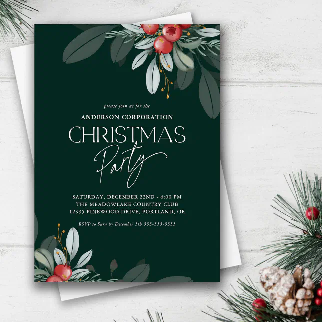 Winter Greenery Office Christmas Party Invitation | Zazzle
