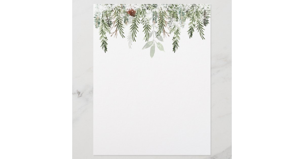 Winter Greenery Pine Cone Snow Letterhead | Zazzle
