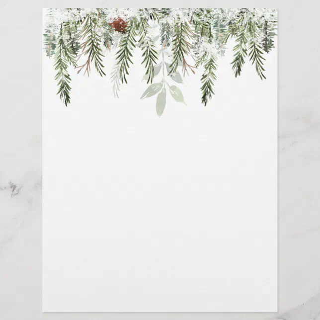 Winter Greenery Pine Cone Snow Letterhead | Zazzle