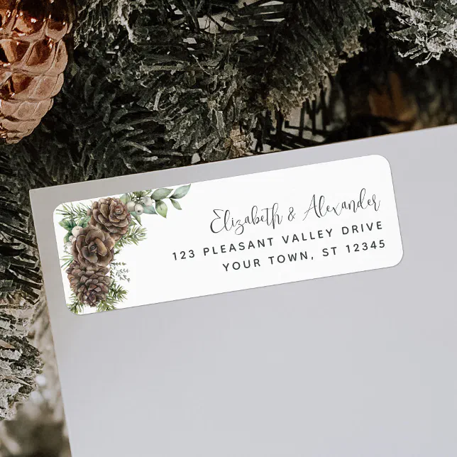 Winter Greenery Pine Cone Wedding Return Address Label | Zazzle