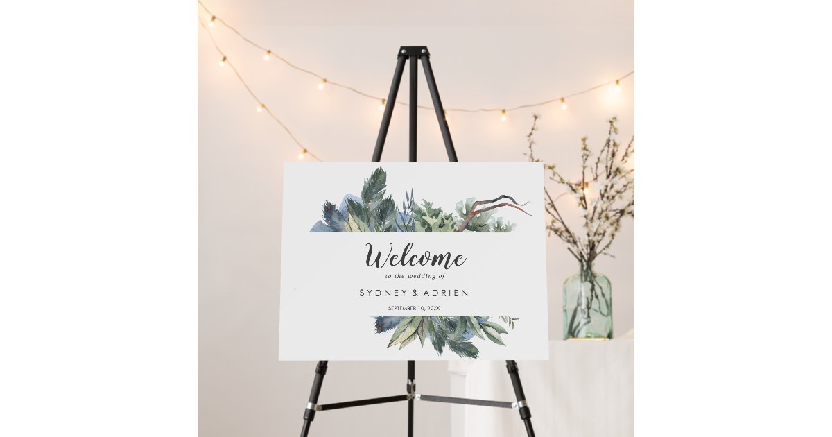 Winter Greenery Wedding Welcome Foam Board | Zazzle