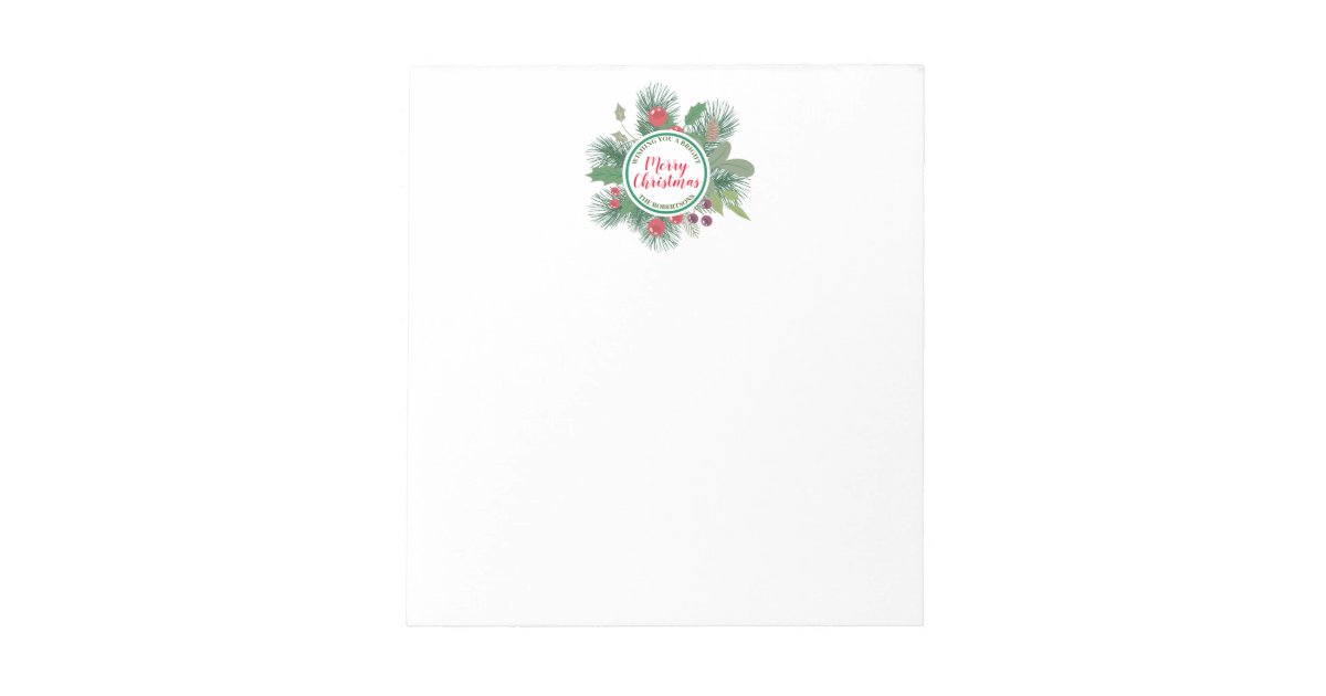 Winter Greenery Wreath Merry Christmas Notepad | Zazzle