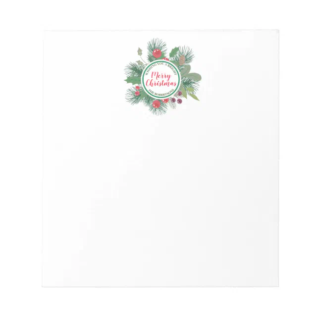 Winter Greenery Wreath Merry Christmas Notepad | Zazzle