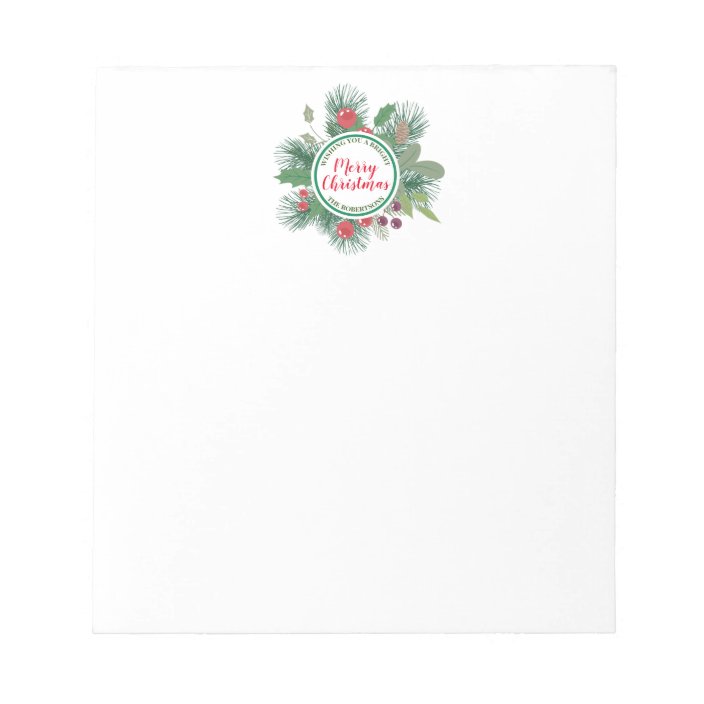 Winter Greenery Wreath Merry Christmas Notepad | Zazzle.com