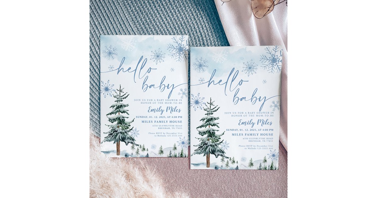 Winter Hello Baby, Winter Blue Baby Shower Invitation | Zazzle
