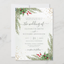 Winter Holiday Botanical Greenery Wedding Invitation | Zazzle
