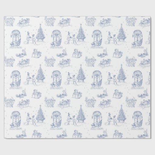 Winter Holiday Christmas Blue White Toile Gift Wrapping Paper | Zazzle