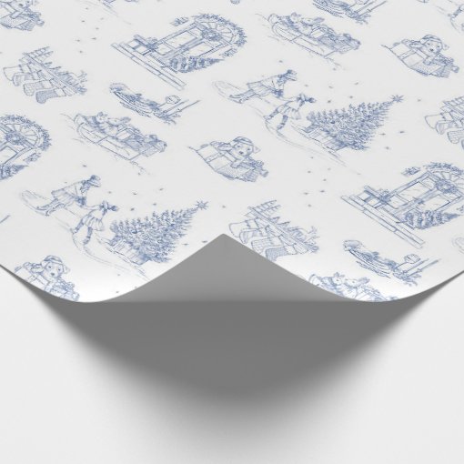 Winter Holiday Christmas Blue White Toile Gift Wrapping Paper | Zazzle