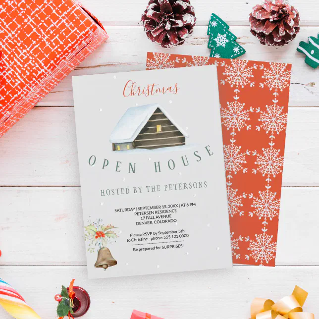 Winter Holiday Christmas Open House Party Modern Invitation | Zazzle