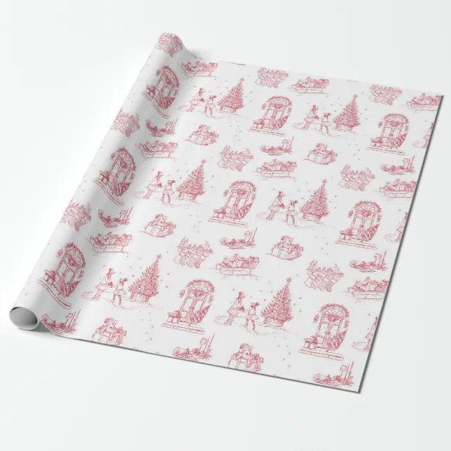 Winter Holiday Christmas Red White Toile Gift Wrapping Paper | Zazzle