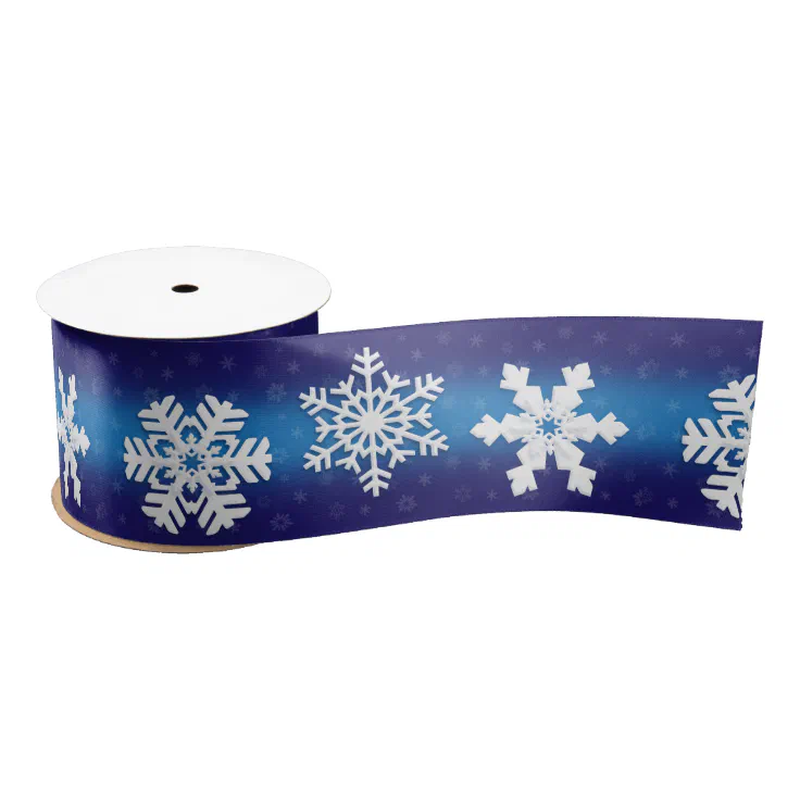 Winter Holiday Christmas White Snowflake Pattern Satin Ribbon | Zazzle