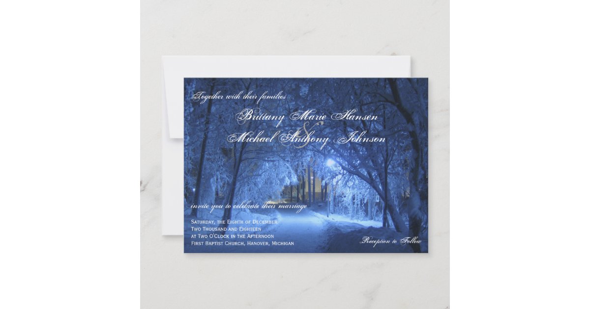 Winter Holiday Evening Snow Wedding Invitations | Zazzle