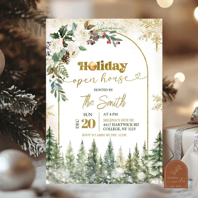 Winter Holiday Open House Christmas Party Invitation | Zazzle