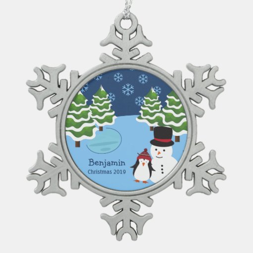 Winter Holiday Penguin and Snowman Kid Snowflake Pewter Christmas ...