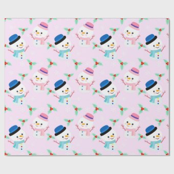 Winter Holiday Pink Snowman | Christmas Wrapping Paper | Zazzle