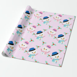 Winter Holiday Pink Snowman | Christmas Wrapping Paper | Zazzle