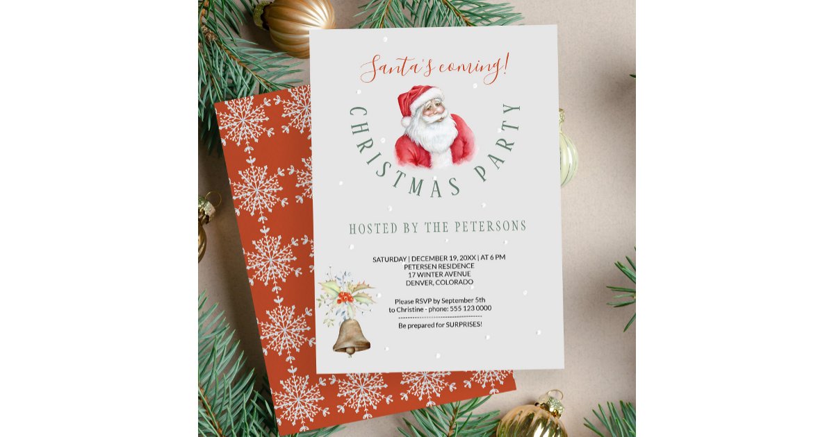 Winter Holiday | Santa Christmas Party Modern Invitation | Zazzle