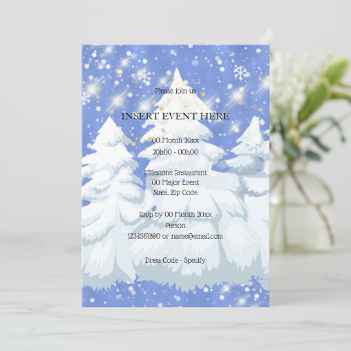 Winter holiday | snow trees snowflake woodland invitation | Zazzle