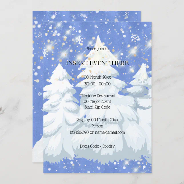 Winter holiday | snow trees snowflake woodland invitation | Zazzle
