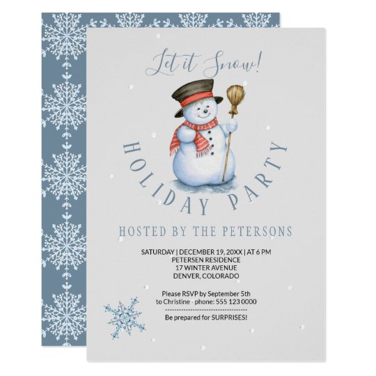 Winter Holiday | Snowman Party Modern Blue Invitation | Zazzle.com