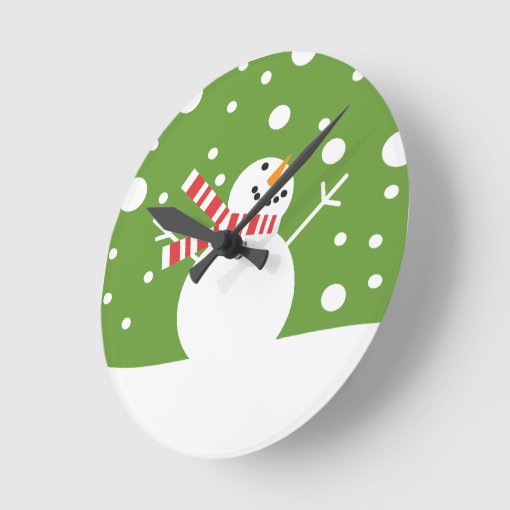 Winter Holiday Snowman Round Clock | Zazzle
