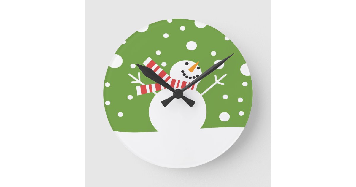 Winter Holiday Snowman Round Clock | Zazzle