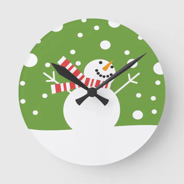 Winter Holiday Snowman Round Clock | Zazzle