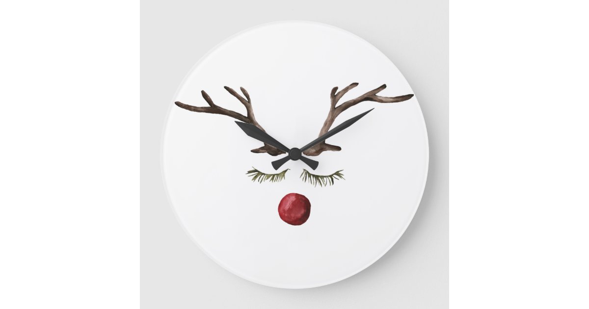 Winter holidays Rudolph Large Clock | Zazzle