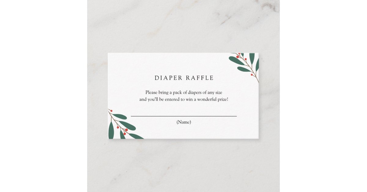 Winter Holly Branches Diaper Raffle insert card | Zazzle