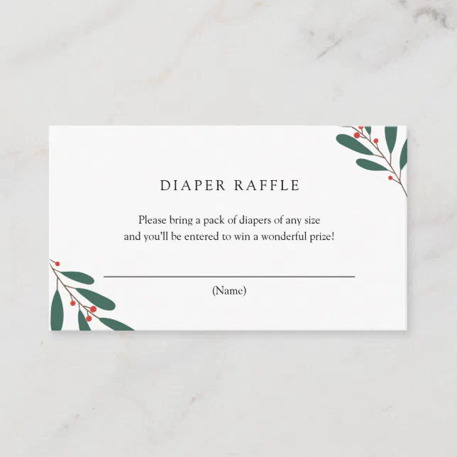 Winter Holly Branches Diaper Raffle insert card | Zazzle