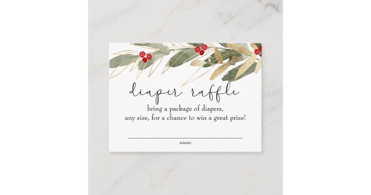 Winter Holly Diaper Raffle Insert for Baby Shower | Zazzle